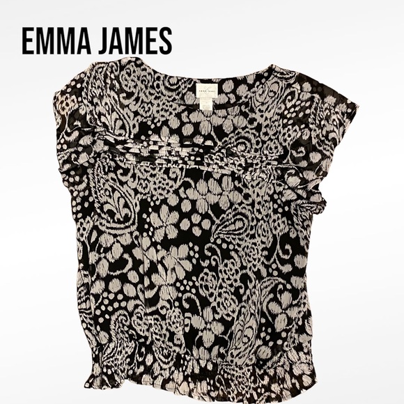 Emma James | Tops | Emma James Black And White Floral Detail Pleated ...